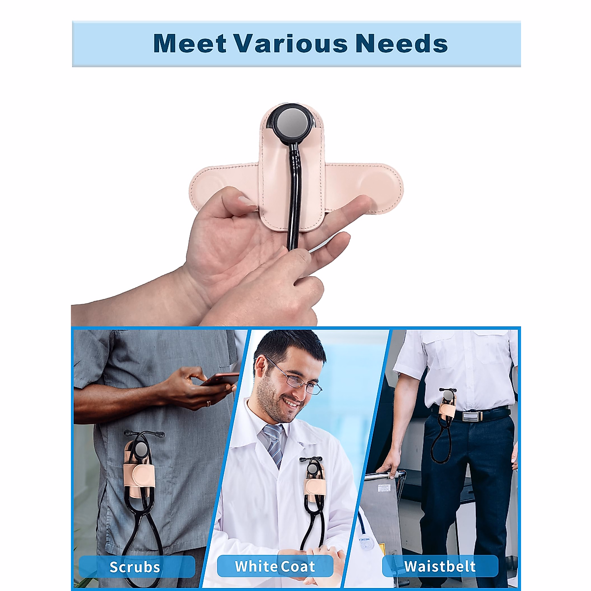 CaseLeather Stethoscope Holder, Genuine Top-Grain Leather | Strong & Durable | Magnetic Closure - Easy Access | for Doctors, Nurses, Adult (Pink)