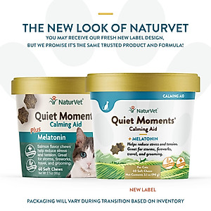 NaturVet –Quiet Moments Calming Aid for Cats Plus Melatonin – 60 Soft Chews – Helps Reduce Stress & Promote Relaxation – Great for Storms, Fireworks, Travel & Grooming