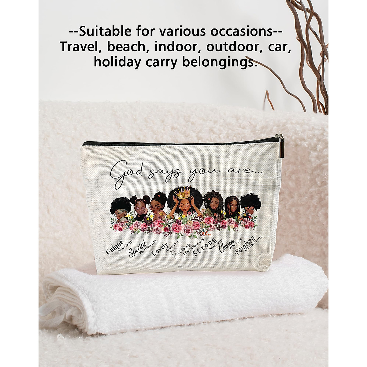 LANBAIHE God Says You are Unique Special-African American Makeup Bag Travel Cosmetic Bag Black Women Gift Inspirational Gifts Mother's Day Friends Sisters Mom Aunt Gift