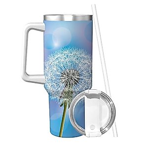 UIANG Floral Stainless Steel Triple Layer Insulated Travel Tumbler with Spill Resistant Lid, Straw, and Carry Handle, BPA Free, 40 oz,Flower with Gardening Plants,Blue Green