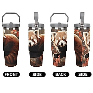 WITHSBKK 30oz Car Cup Red Panda Printed with Portable, Stainless Steel Travel Mug, Vacuum Insulated Tumbler And Straw, Leakproof for Car & Outdoor, UV Printed Design