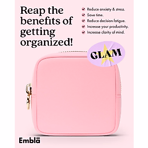 Embla Makeup Bag Travel Cosmetics Pouch and Toiletry Bag, Nylon Zipper Pouch Purse, Cute Make Up Organizer Storage Tote for Women Girls, Travel Skincare Case, Small Makeup Bags, Flamingo Pink