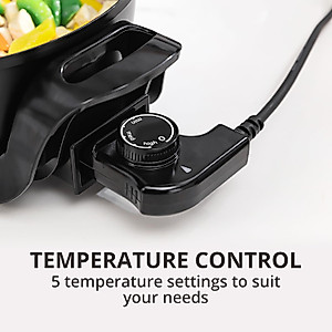 Samoris Electric Skillet with lid 3 Quart 10 Inch Round Cooker with Nonstick Coating,Electric Hot Pots and Frying Pan,Adjustable Temperature, Tempered Glass Lid with Vent, 1200W,Black