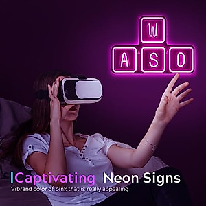 Gamer WASD Neon Sign - Pink Neon Gaming Sign for Room, Bedroom, Home Office and Game Room Decor- Cool Gaming Accessories With On/Off Light switch- Gamer Gift for Gamers, Streamers, Boys, and Girls