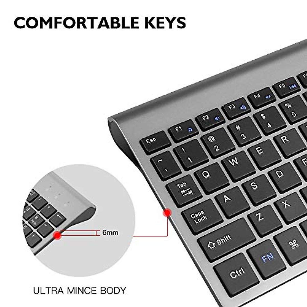 Wireless Keyboard and Mouse Combo, cimetech Compact Full Size Wireless Computer Keyboard and Mouse Set 2.4G Ultra-Thin Sleek Design for Windows, Computer, Desktop, PC, Notebook, Laptop - Grey