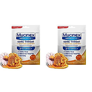 Mucinex InstaSoothe Sore Throat + Soothing Comfort Honey & Echinacea Flavor, Fast Acting, Powerful Sore Throat Oral Pain Reliever, 40 Medicated Drops (Pack of 2)