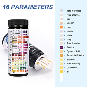 16 in 1 Tap Water Testing Kits for Drinking Water, 100ct Well Drinking Water Test Kit for Home, Fluoride Lead Hardness Test Kit with pH and More, Drinking Water Test Strips for Water Quality Test