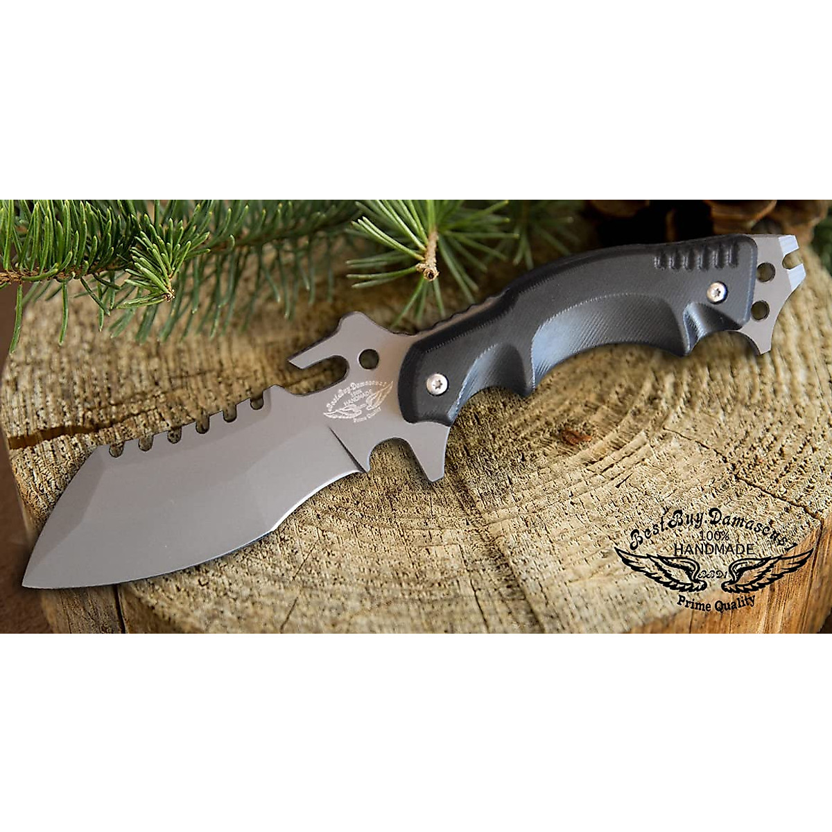 Hunting 440C Stainless Steel Titanium Coated 9.5'' Tracker Fixed Blade Hunting Knife Best EDC Camping Hiking Fishing Hunting Knife 100% Prime Quality