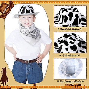 Haysandy 24 Pcs Cow Print Cowgirl Hats Cowboy Hats Bulk with Bandana Felt Cow Party Hats for Women Men Western Costume Party (Black)