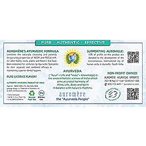 Auromere Ayurvedic Herbal Toothpaste, Mint Free - Vegan, Natural, Non GMO, Fluoride Free, Gluten Free, with Neem & Peelu (4.16 oz), 2 Pack