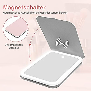 Luminar bowo Vanity Tabletop Mount Mirror with Lights, Travel Makeup Mirror 360° Rotation Touch Screen 3 Colors Light Modes 72 LEDs USB Rechargeable, 1200mA 5.5x8-Inch Desk Compact Mirror Pink