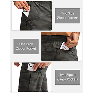 Pudolla Men's Hiking Cargo Shorts 9" Lightweight Outdoor Work Shorts for Men Travel Golf Camping Casual with 5 Zipper Pockets(Green Camo Large)