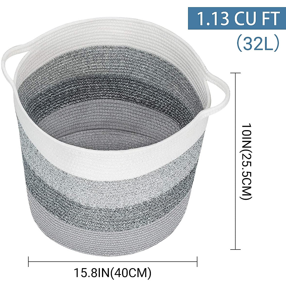 COSYLAND Large 15.7“x15.7“x10“ Storage Laundry Basket Woven Cotton Rope Organizer for Blanket Toys Towels Baby Nursery Hamper Bin with Handle