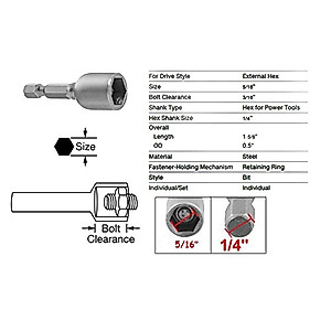 Hex Magnetic Power 8mm 5/16 Socket Adapter Drill Bit Nut Driver Set 1/4 inch Hex for Power Tools, 10-Piece