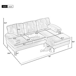 P PURLOVE Sectional Sofa, Velvet L-Shape Sofa with Chaise Lounge, Modern L-Shape Couch for Living Room, Small Spaces (Light Grey)