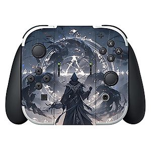 PlayVital Full Set Protective Stickers for Nintendo Switch OLED Model, Customized Vinyl Decal Skins for Switch OLED Console & Joycon & Dock & Grip - Runecaster