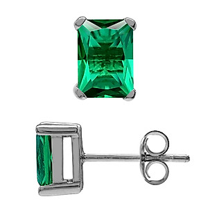 Silvershake 1.5 CTW 7x5 mm Octagon Created Nano Green Emerald 925 Sterling Silver Stud Post Earrings Jewelry for Women