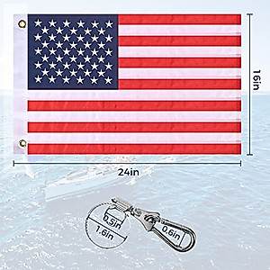 2 Pack American Boat Flag with 4 Boat Flag Pole Clamps, Marine USA Flag with Double Sided Embroidered Stars and Brass Grommets, (16"x24")
