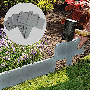 20 Pcs Plastic Garden Edging, Fence Imitation Stone, Garden Fence – Folding Mosaic Garden Fence Gray (Grey)
