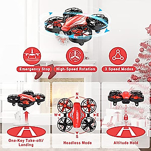 Mini Drone for Kids and Beginners, Remote Control Helicopter Quadcopter with 3 Modular Batteries, Headless Mode, Auto Hovering, 3 Speed Modes, Indoor RC Pocket Plane Gift for Boys and Girls, Red