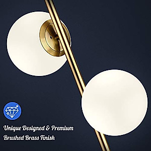 Mid Century Modern 2 Frosted Glass Globe Floor Lamp for Living Room,Contemporary LED Standing Light, Gold Corner Pole Lamp for Office Bedroom, Study Room, Hotel, Antique Brass Standing Lighting