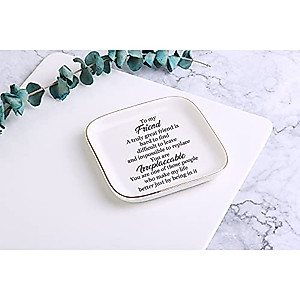 Scwhousi True Frienship Gifts for Women Female Birthday Ceramic Ring Dish Jewelry Tray-A Truely Great Friend is Hard to Find,Difficult to Leave and Impossible to Replace