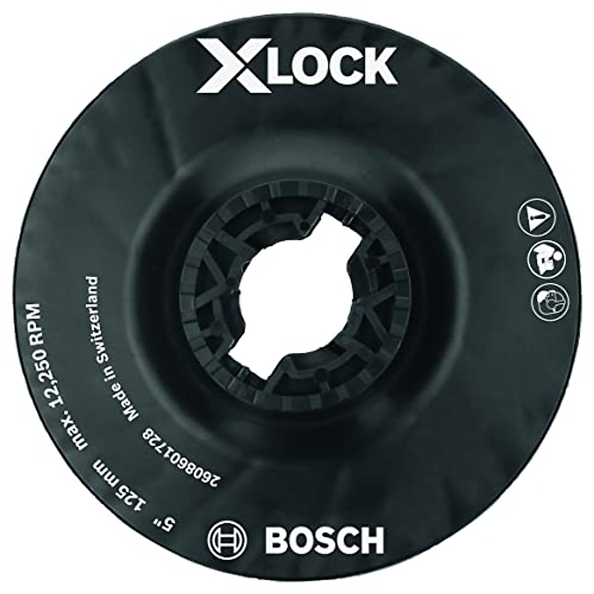 Bosch GWX13-50VSP 5 In. X-LOCK Variable-Speed Angle Grinder with Paddle Switch with Bosch MGX0500 5 In. X-LOCK Backing Pad with X-LOCK Clip - Medium Hardness