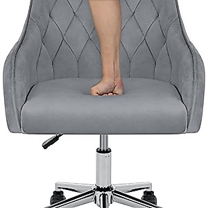 VANSPACE Velvet Desk Chair Vanity Chair for Makeup with Wheels and Back Home Office Chair Adjustable Rolling Swivel Chair for Bedroom Vanity Room Grey