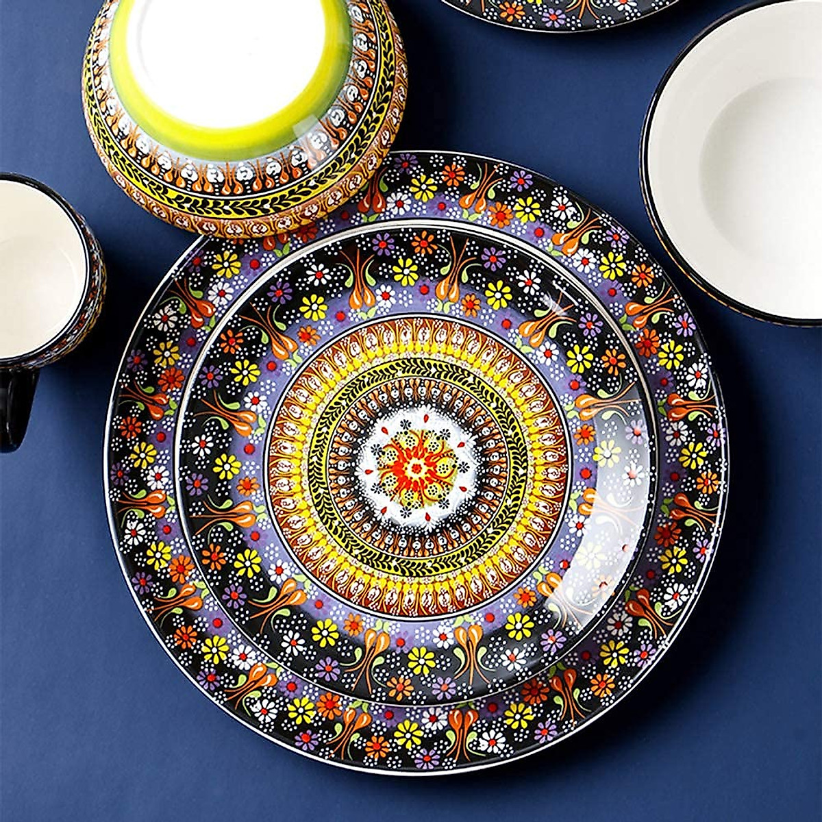 Porcelain Dinnerware Sets, Bohemia Tableware Combination Set | 10 Plates / 2 Bowls / 4 Cups / 4 Mugs - Exotic Ceramics Dinner Sets, Service for 4 Person, Gift for Wedding Housewarming Christmas,8 inc