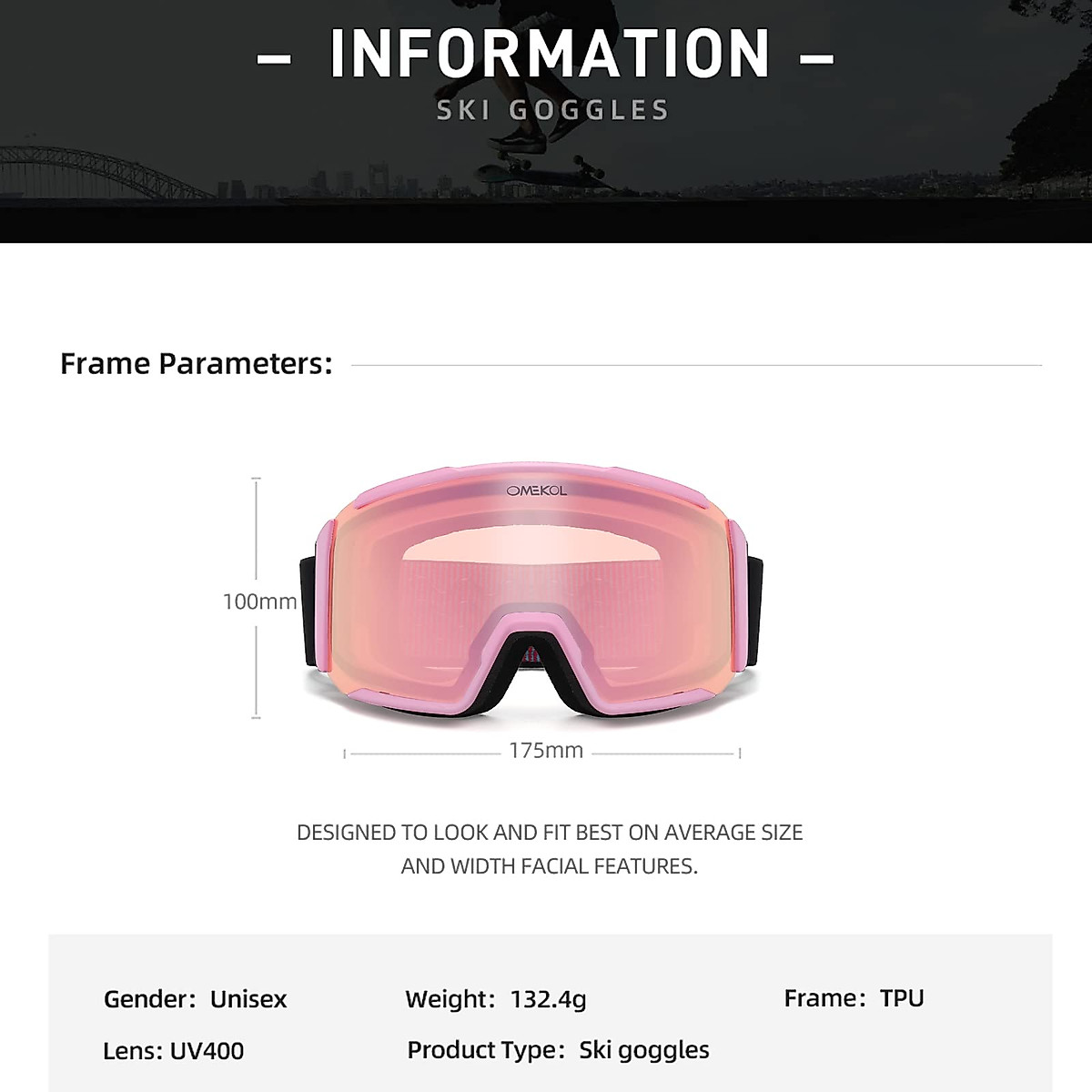 OMEKOL Double Layers Anti-Fog Ski Goggles OTG For Men Women Snow Snowboard Glasses Mask Snowmobile Outdoor Sport Eyewear (G8)