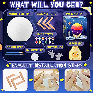 Paint Your Own Moon Lamp Kit, Valentines Crafts DIY 3D Moon Lamp Galaxy Light Art Supplies for Kids 9-12, Arts and Crafts for Kids Ages 8-12, Toys Boys Girls Birthday Gifts Ages 4 5 6 7 8 9 10 11 12+