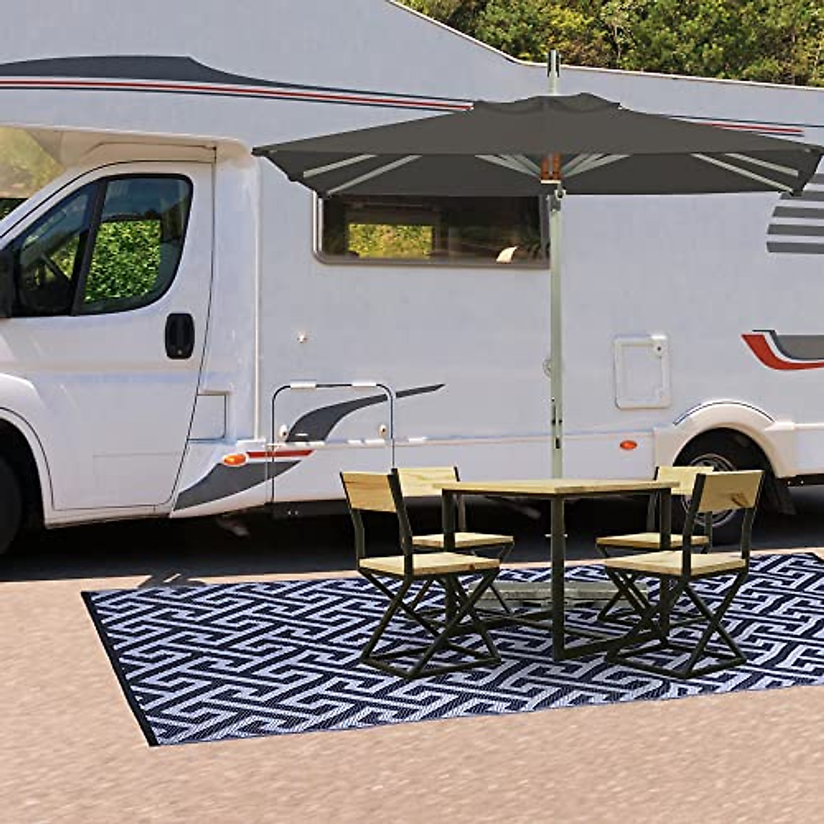 Latest Sense Outdoor Plastic Straw Rug 5x8ft – Outdoor Patio Rug Camping Mat – Durable Waterproof Black and Gray Outdoor Rug – Outside Rug Ideal for Patio, Deck, Beach, Garden, RV