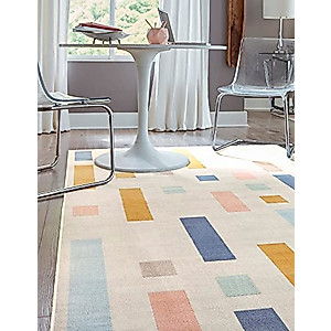 Unique Loom Lotus Collection Modern Geometric Multi/Beige Area Rug (5' 0 x 8' 0)