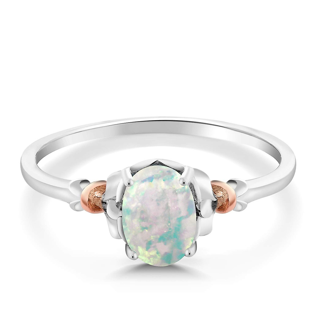 Gem Stone King 925 Silver and 10K Rose Gold Oval Gemstone Birthstone Engagement Ring | Oval 7X5MM | Wedding Engagement Anniversary Solitaire Promise Ring For Women