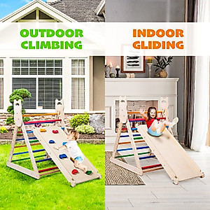 Ascism 5 in 1 Pikler Triangle Set - Montessori Climbing Set, Baby Climbing Toys Indoor Playground, Large Size Adjustable Climbing Slope Wooden Toddler Climbing Set Suitable for Children Aged 0-8