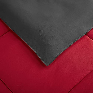Serta Simply Clean Complete 7 Piece Hypoallergenic Reversible Bed in a Bag with Sheets and Pillow Cases for All Season, Queen, Red/Grey