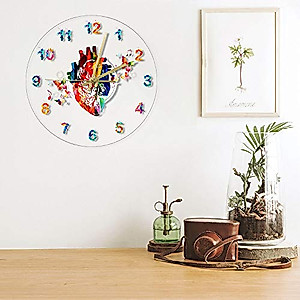 Wall Clocks12 inch Heart Design Anatomy Watercolour Painting Print Acrylic Wall Clock Medical Office Art Decor Cardiovascular Artwork Wall Clock Easy to Read