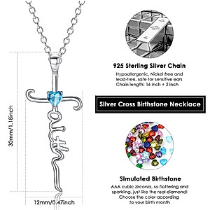Nupdot Silver Cross Necklace for Women, Sterling Silver Chain March Birthstone Faith Cross Pendant Necklaces Christmas Christian Religious Birthday Gifts for Her, with Gifts Box
