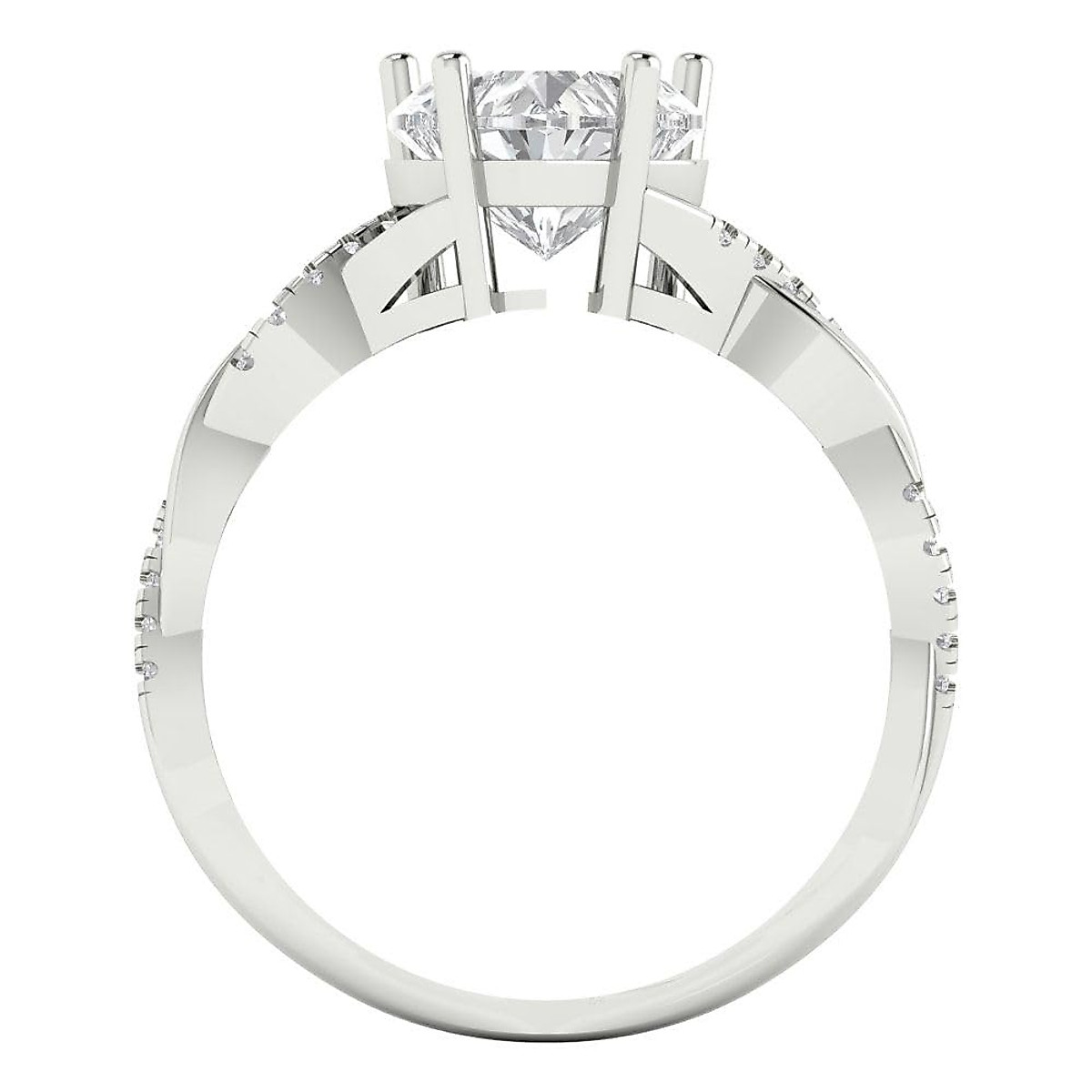 2.1 Ct Heart Cut Clear Simulated Diamond 14K White Gold Solitaire with Accents Engagement Anniversary Ring Size 3.75