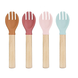 Silicone Baby Forks- Silicone Tips for Toddlers and Baby- Self-Feeding Utensils (Pack of 4) Moody Blue Light Claybank Purplish Red and Dark Pink 10 Month + 002 Fk-1