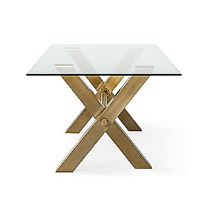 Limari Home Othon Collection Modern Style Glass Rectangular 8 Persons Dining Table with Stainless Steel Legs, Gold