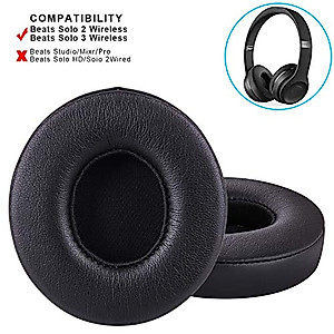 Professional Replacement Ear Pads,Earpads Compatible with Beats Solo 2 & Solo 3 Wireless On-Ear Headphones,Soft Protein Leather,Noise Isolation Memory Foam,Strong Adhesive Tape,2 Pieces