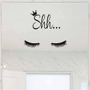 Maydahui 2 PCS Eyelash Wall Decal 14 Inch Salon Home Sign Decor Black Purple Shh Sleep Eyes Art Vinyl Mural Wall Sticker for Living Room Bedroom Easy to Paste
