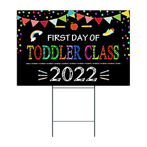 First And Last Day of School Yard Lawn Sign 12x18 Inch 1st Day School Photo Prop Double Sided Yard Sign for Rent House Party Decorations Props