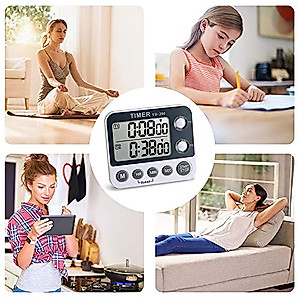 HomeMall Digital Dual Kitchen Timer, Cooking Timer, Dual Count Up ＆ Down Timer with Magnetic Back, Large Display, Adjustable Volume and Flashing Alarm Light, ON/Off Switch Stopwatch, Battery Included
