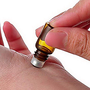 USRommaner 50 Pack 1ml Amber Glass Vials Roll On Bottle,Glass Roller Bottle With Stainless Steel Roller Ball,Black Cap Lid-Perfect Sample For Essential Oils,Aromatherapy,No Leak,Free Opener&Dropper