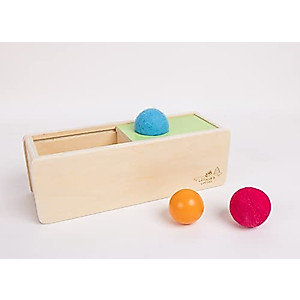 Leticia's Corner Montessori-Inspired Wooden Object Permanence Box, Sliding Top Box with Felt, Wooden and Knitted Balls, Imbucare Box, Ball Drop, Montessori Toy for Babies 6 Months and Older
