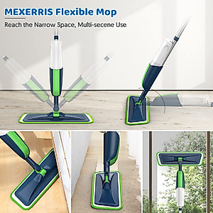 Spray Mops with 5 Mop Pads 2 Refillable Bottle - MEXERRIS Wet Dust Mops for Floor Cleaning Microfiber Hardwood Floor Cleaning Mop with Spray Dry Mops Flat Mops for Laminate Wood Ceramic Floor Cleaning