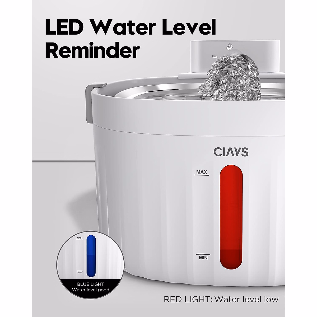 Ciays 70.4oz/2L Cat Water Fountain Automatic Induction Water Dog Water Fountain with Battery & Power Cord Powered Pet Water Fountain Bowl with Stainless Steel Drinking Tray for Pets, White