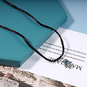 Andelaisi Boho Palm Pendant Necklace Hamsa Hand Necklace Chain Evil Eye Choker Necklace Velvet Rope Hamsa Clavicle Necklace Jewelry for Women